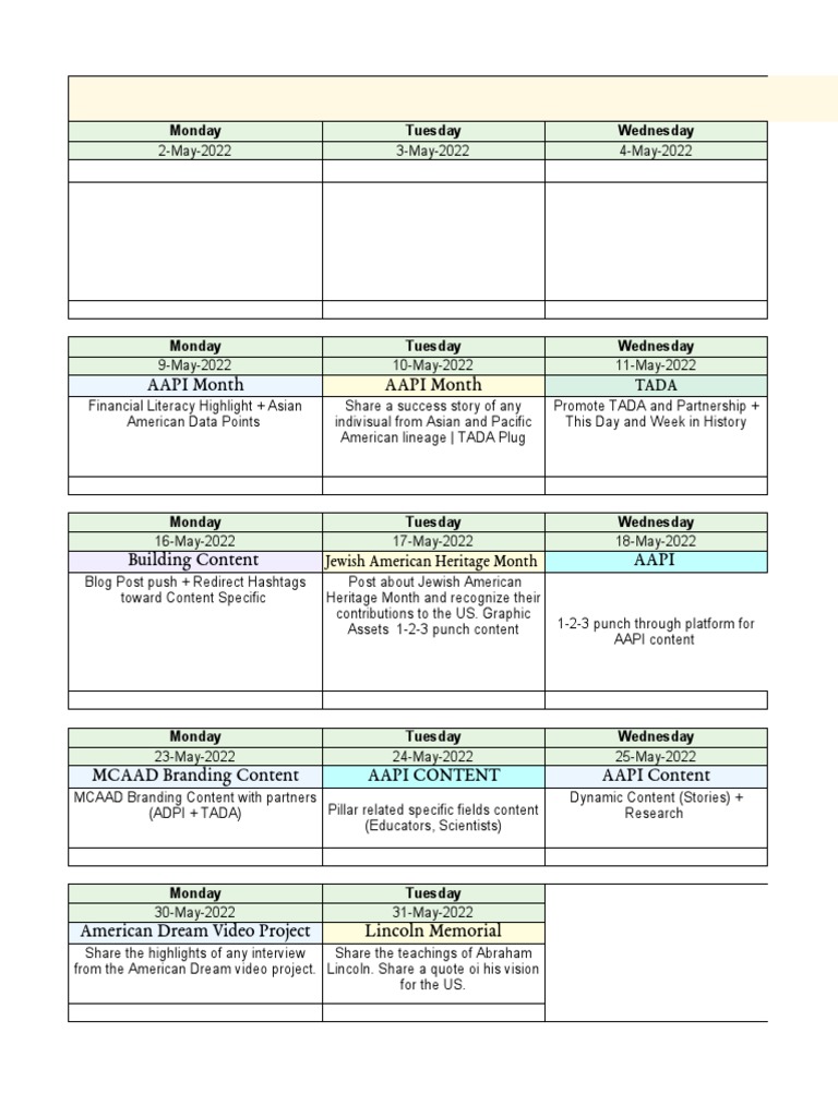 Digital Content Calendar Example | PDF | Communication | Mass Media