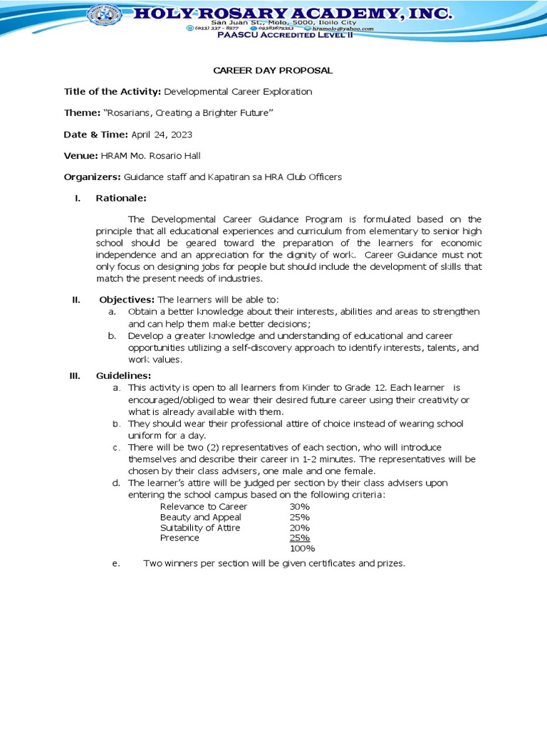 Career Day Proposal | PDF | Cognition Career Day Proposal | PDF | Cognition