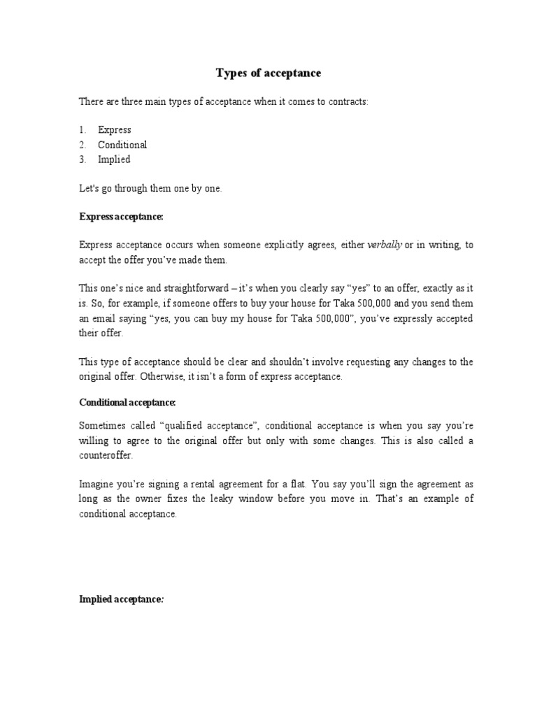 Types of Acceptance | PDF