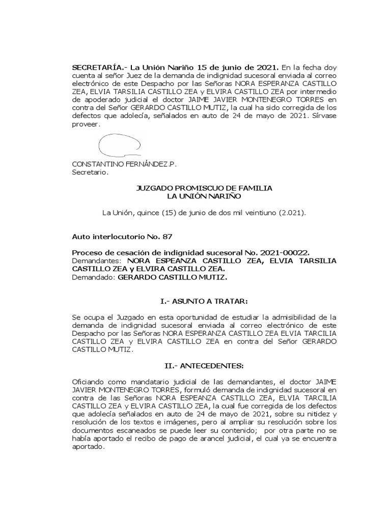 Demanda de Indignidad Sucesoral | PDF | Demanda judicial | Debido al ...