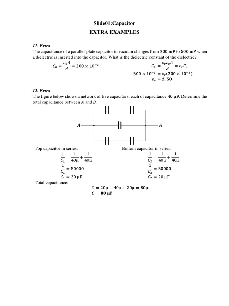 Slide01 Capacitor - Extra Examples Solutions | PDF | Capacitor | Capacitance