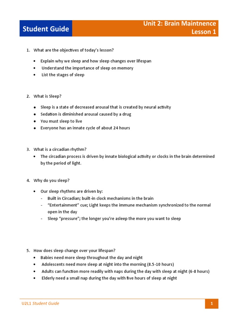 U2L1 Student Guide | PDF | Sleep | Rapid Eye Movement Sleep