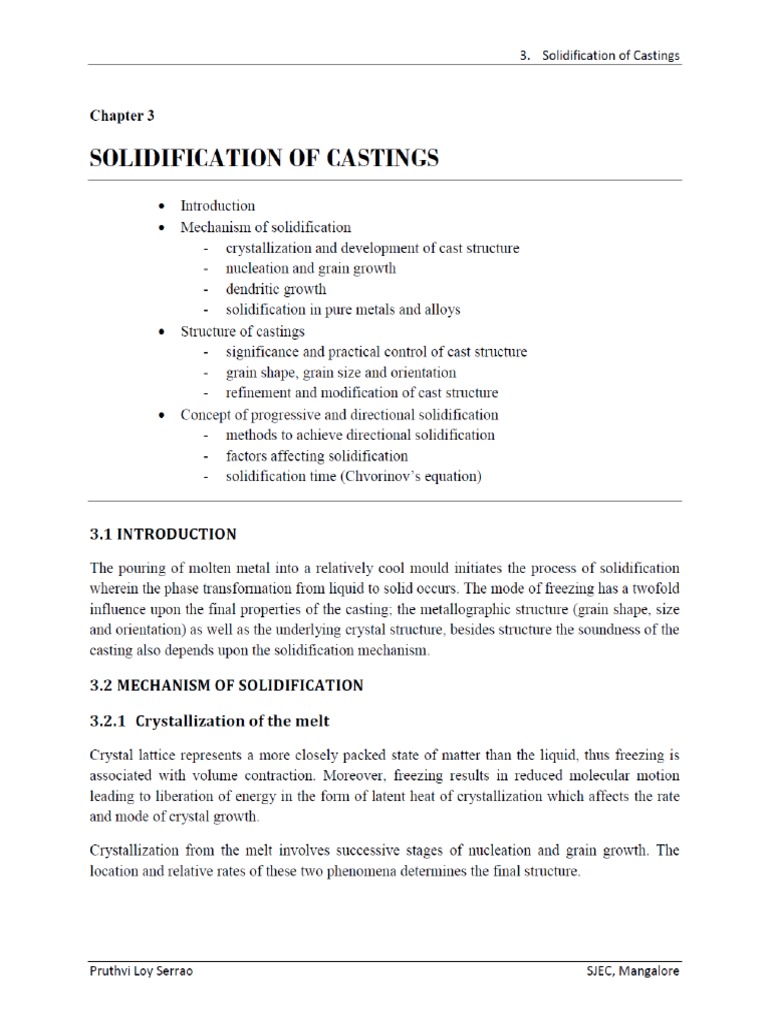 Chapter 3. Solidification of Castings | PDF