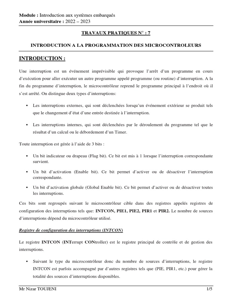 Programmation des Interruptions en MikroC | PDF | Microcontrôleur ...