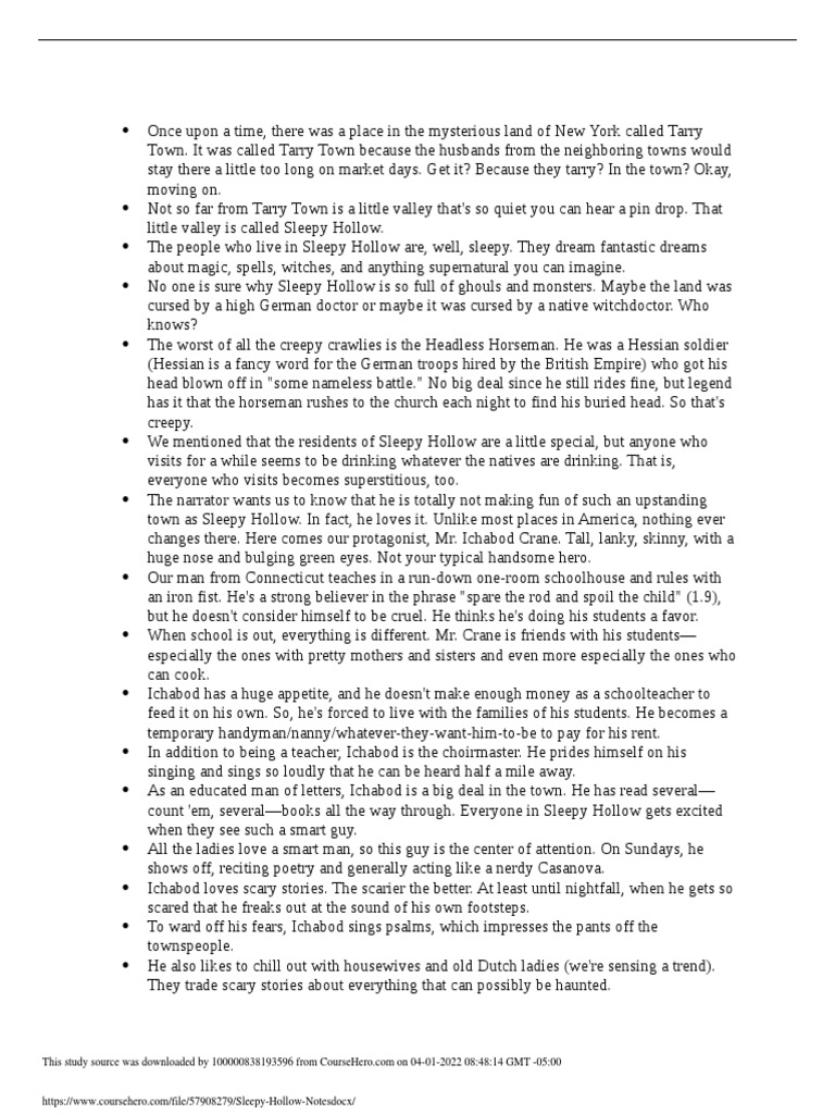 Sleepy Hollow Notes | PDF | The Legend Of Sleepy Hollow