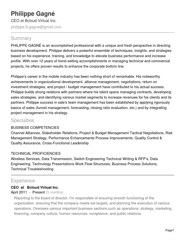 Philippe Gagné: CEO at Bcloud Virtual Inc | PDF | Strategic Management ...