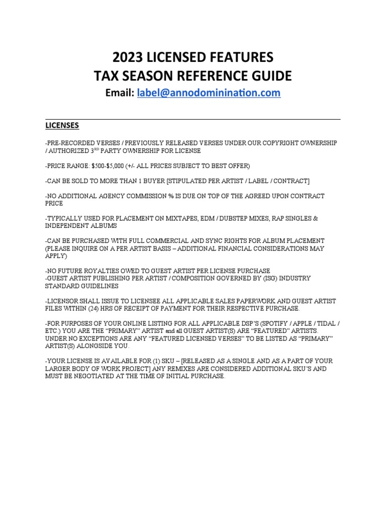 2023 Tax Season Feature Guide | PDF | License | Royalty Payment