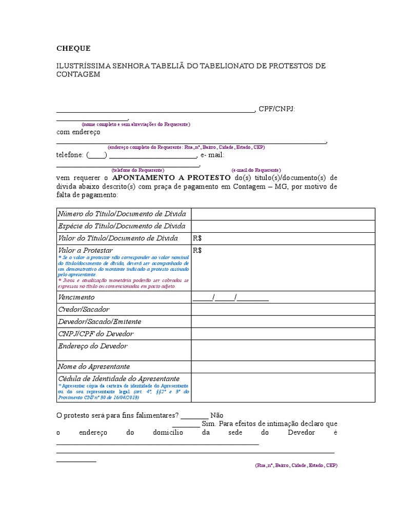 Modelo de Protesto de Cheque | PDF | Cheque (banco) | Business