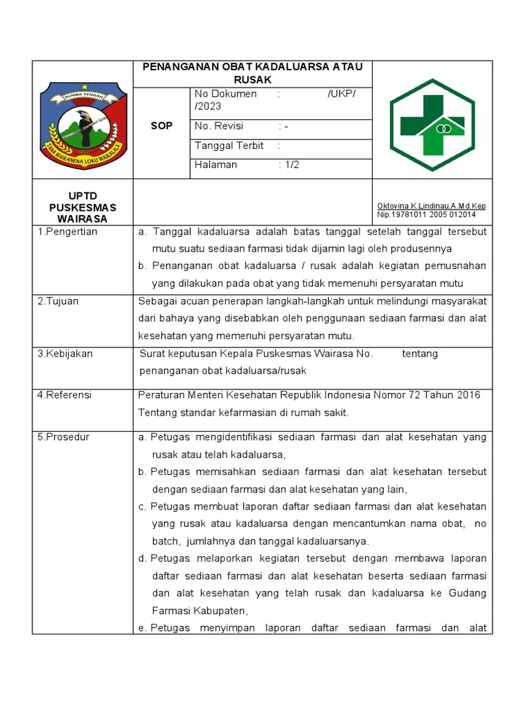 Sop Penanganan Obat Kadaluarsa Atau Rusak | PDF