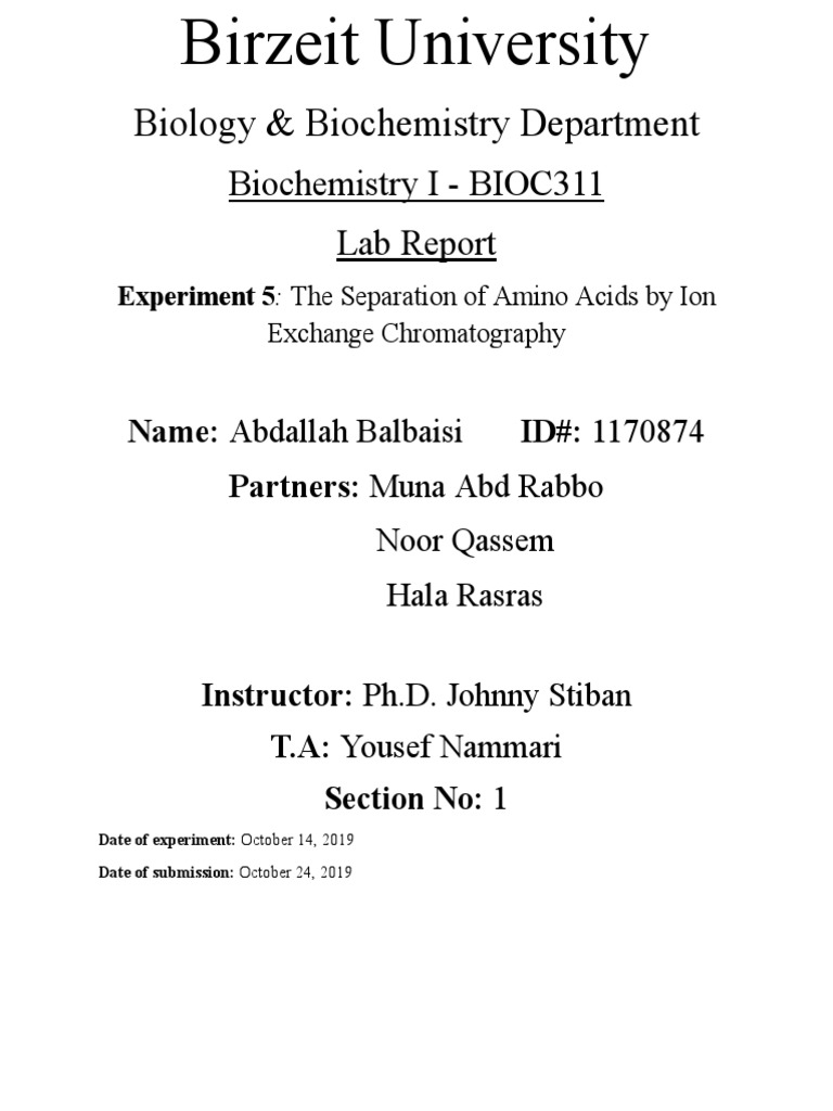 Exp5. The Separation of Amino Acids by Ion Exchange Chromatography | PDF | Chromatography ...