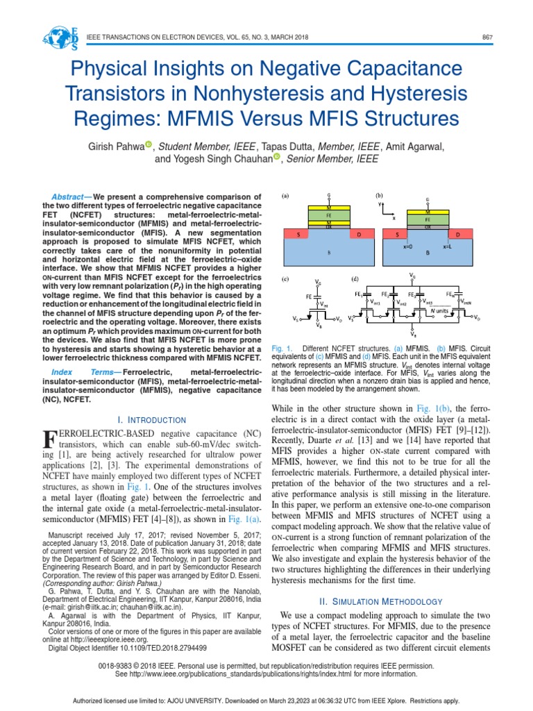 Mfmis VS Mfis | Download Free PDF | Field Effect Transistor | Mosfet