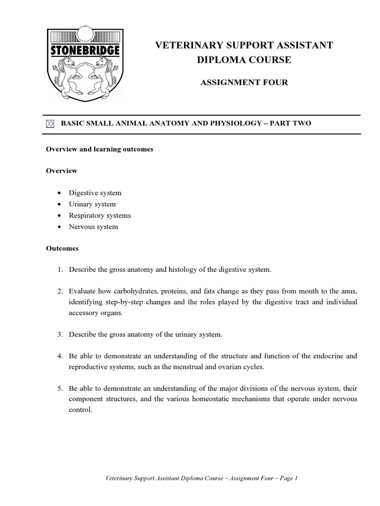 Veterinary Support Assistant Diploma Course: Assignment Four | PDF