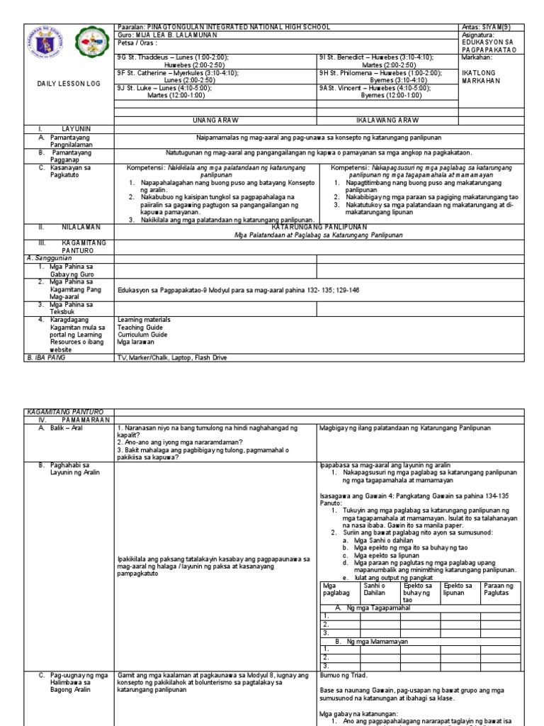 DLL Esp9 Q3 W1 | PDF