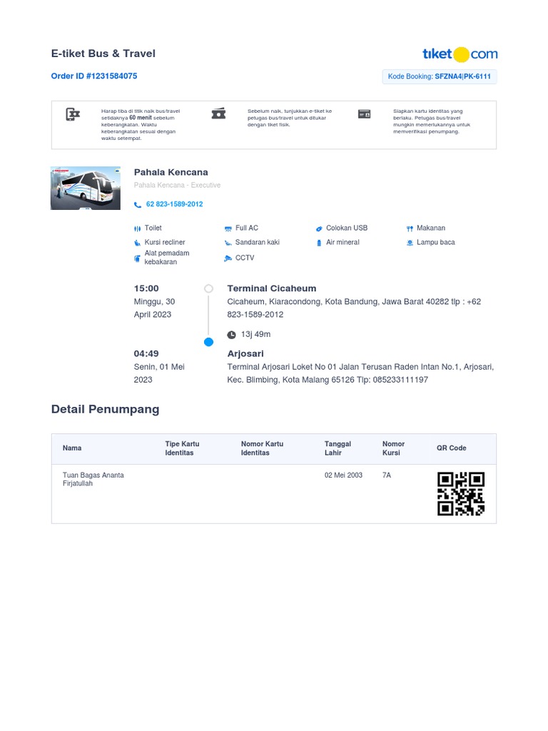 E Tiket BUS TRAVEL 1231584075 | PDF