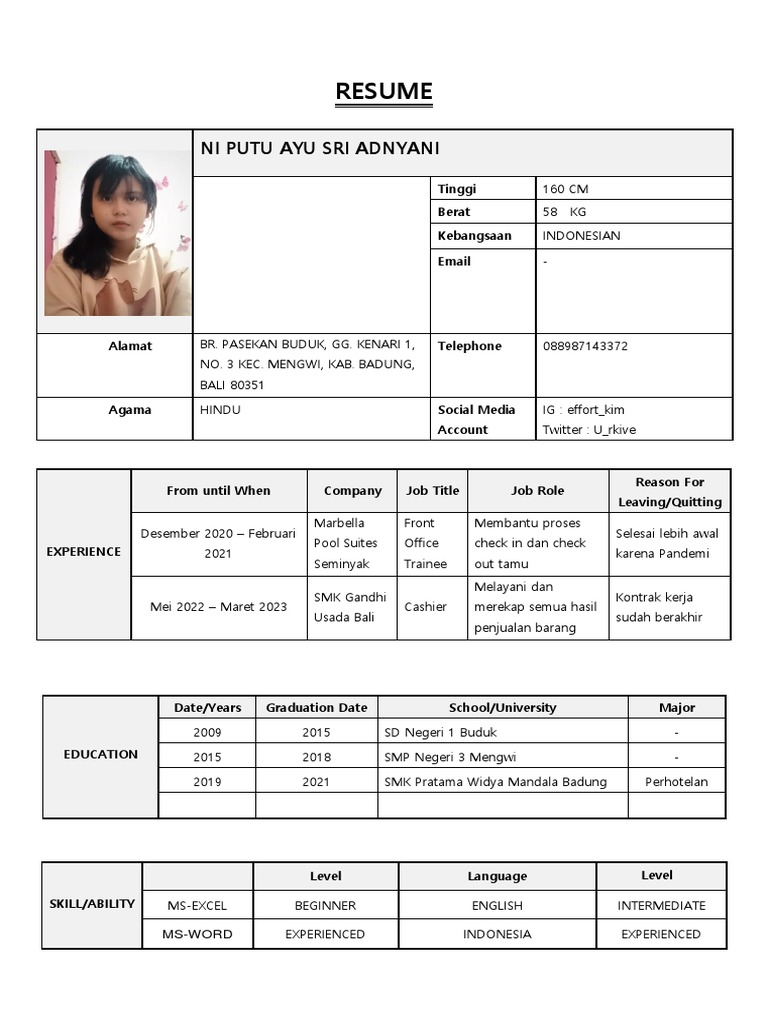 Lamar Staff - Ni Putu Ayu Sri Adnyani | PDF