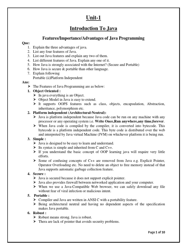 Java Unit 1 Pdf Java Virtual Machine Object Oriented Programming 8324