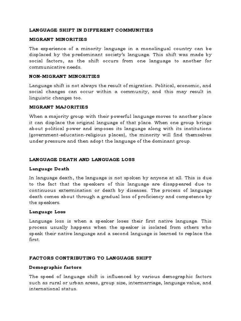 Language Maintenance and Shift | PDF | Human Migration | Minority Group
