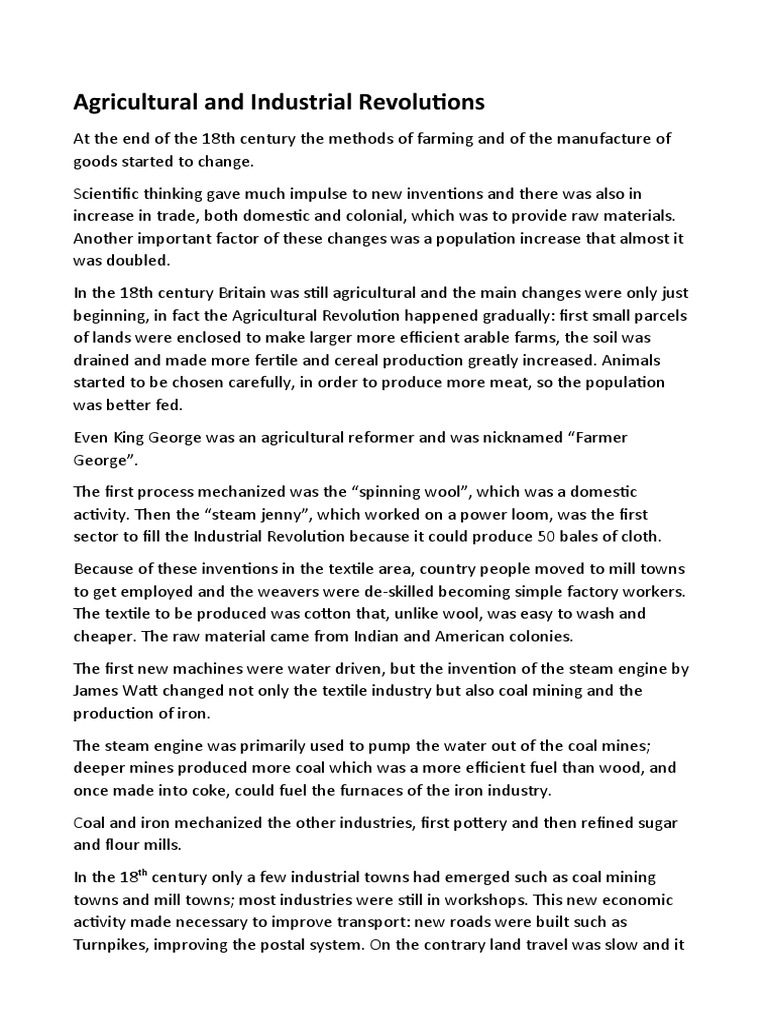 Agricultural and Industrial Revolutions | PDF