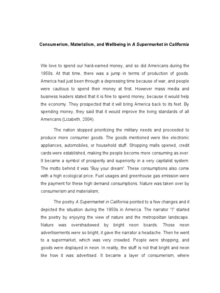 Consumerism, Materialism, and Wellbeing in A Supermarket in California ...