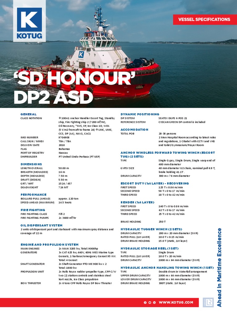 SD Honour' Dp2 Asd: Vessel Specifications | PDF | Manufactured Goods
