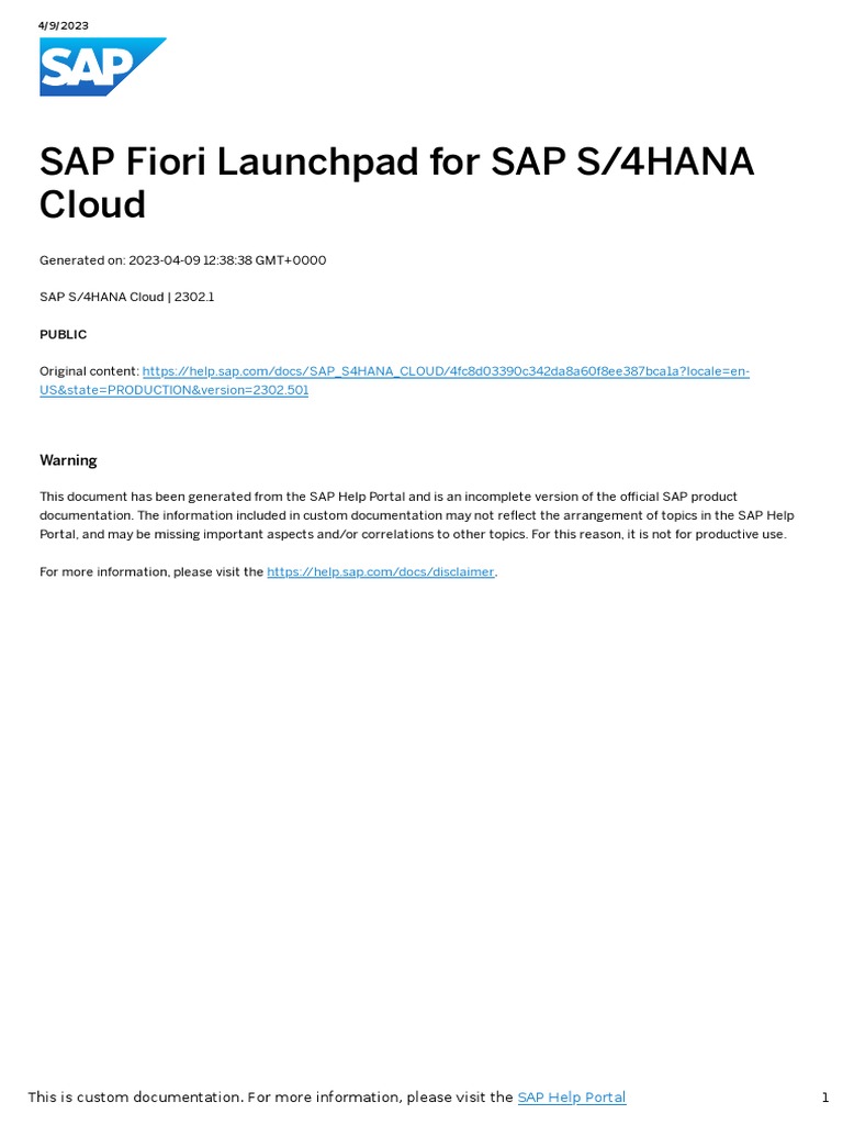 SAP Fiori Launchpad For SAP S4HANA CLOUD | PDF | Icon (Computing ...