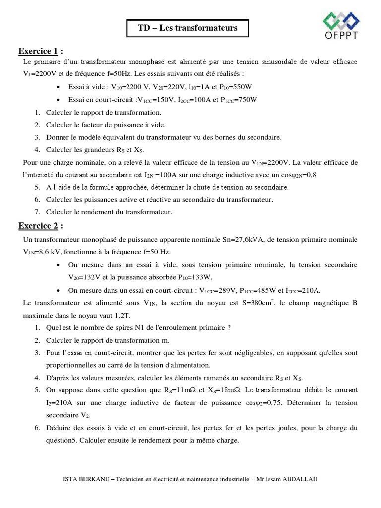 TD - Les Transformateurs | PDF