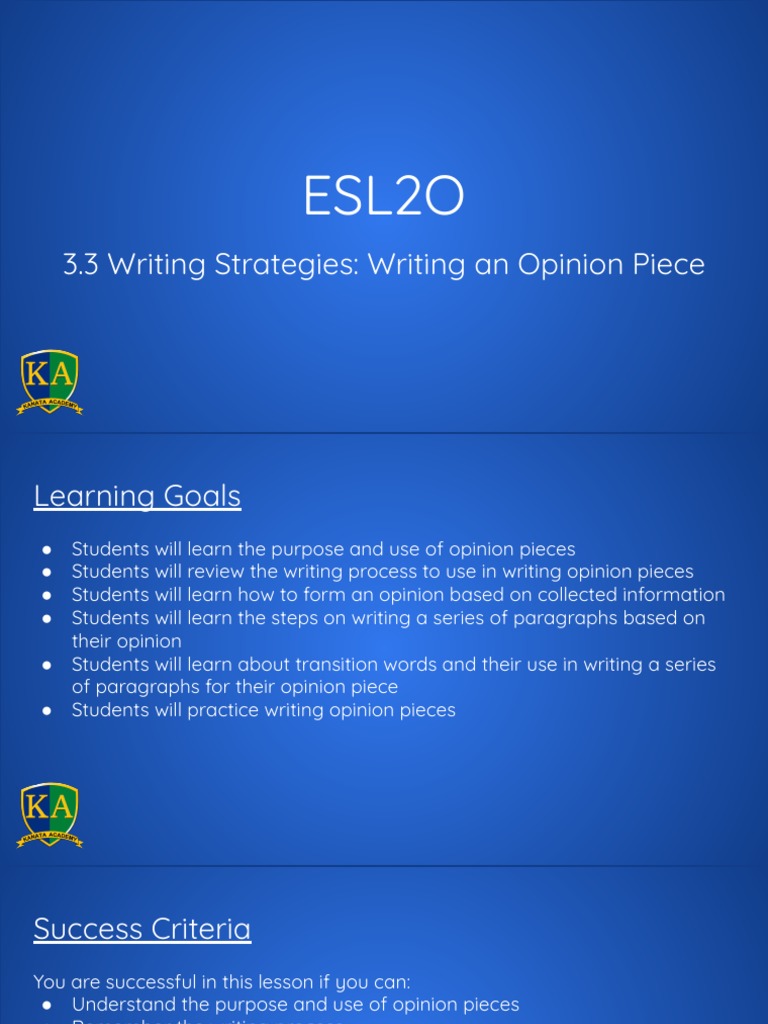 Lesson 3.3 Writing Strategies - Writing An Opinion Piece 1 | Download Free PDF | Subject ...