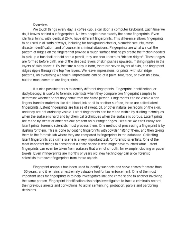 A Comprehensive Overview of Fingerprint Identification: From the ...