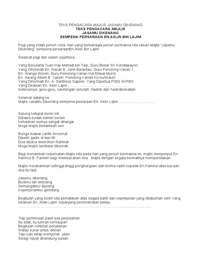 Teks Pengacara Majlis Persaraan | PDF