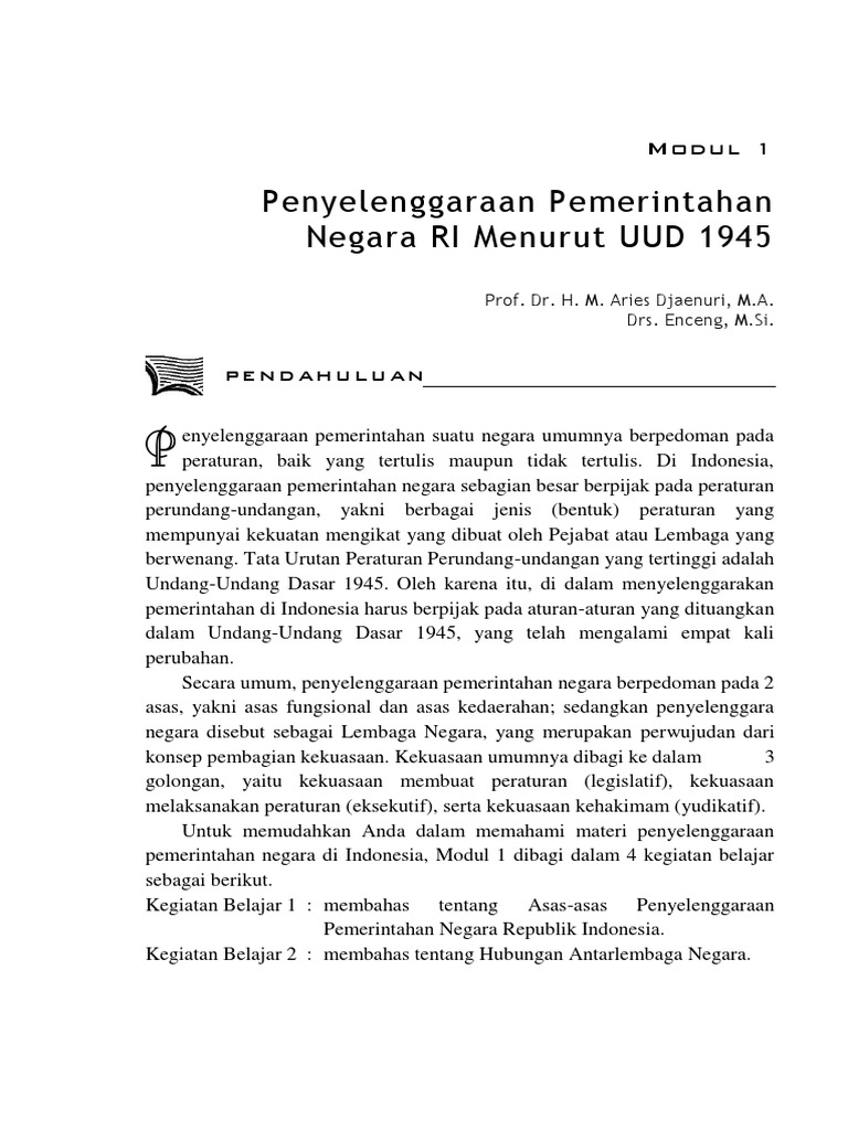 Penyelenggaraan Pemerintahan Negara RI Menurut UUD 1945: Modul 1 | PDF