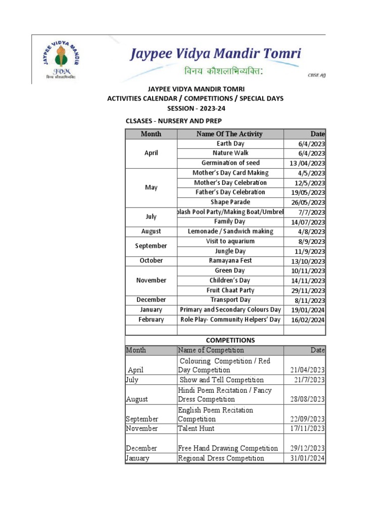 1 To 12 Calndar 2023-24 Sunita Mam | PDF | Observances | Festival