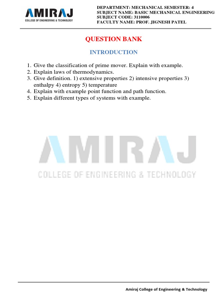 Q2 - BME Question-Bank | Download Free PDF | Engines | Enthalpy