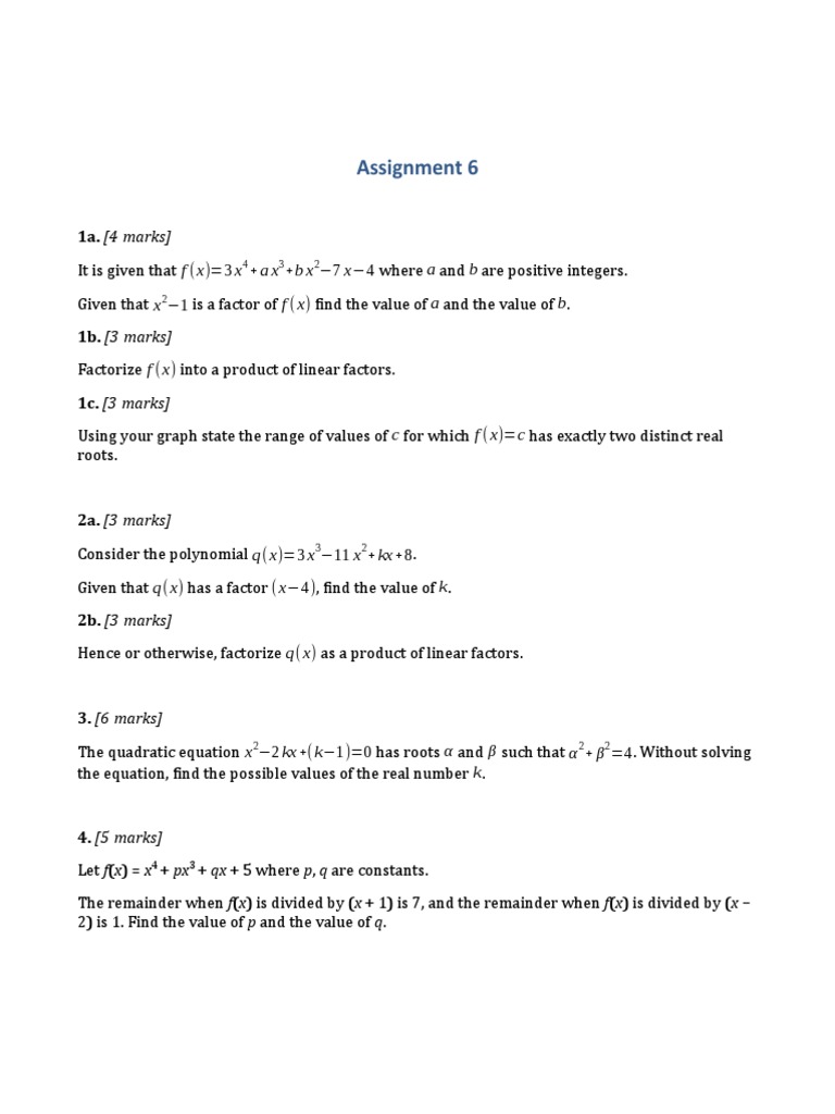 Assignment 6 Download Free Pdf Factorization Polynomial