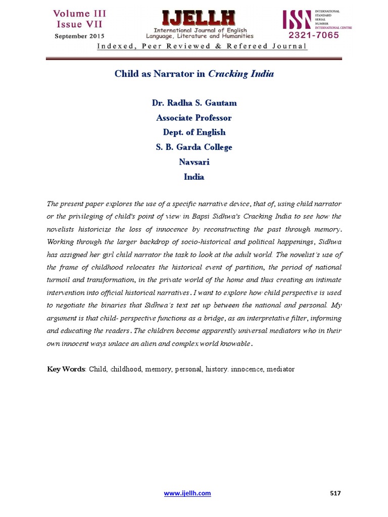 Child As Narrator in Cracking India | PDF