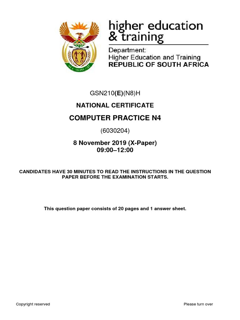 N210 - Computer Practice N4 QP Nov 2019 | PDF | Spreadsheet | Smartphone