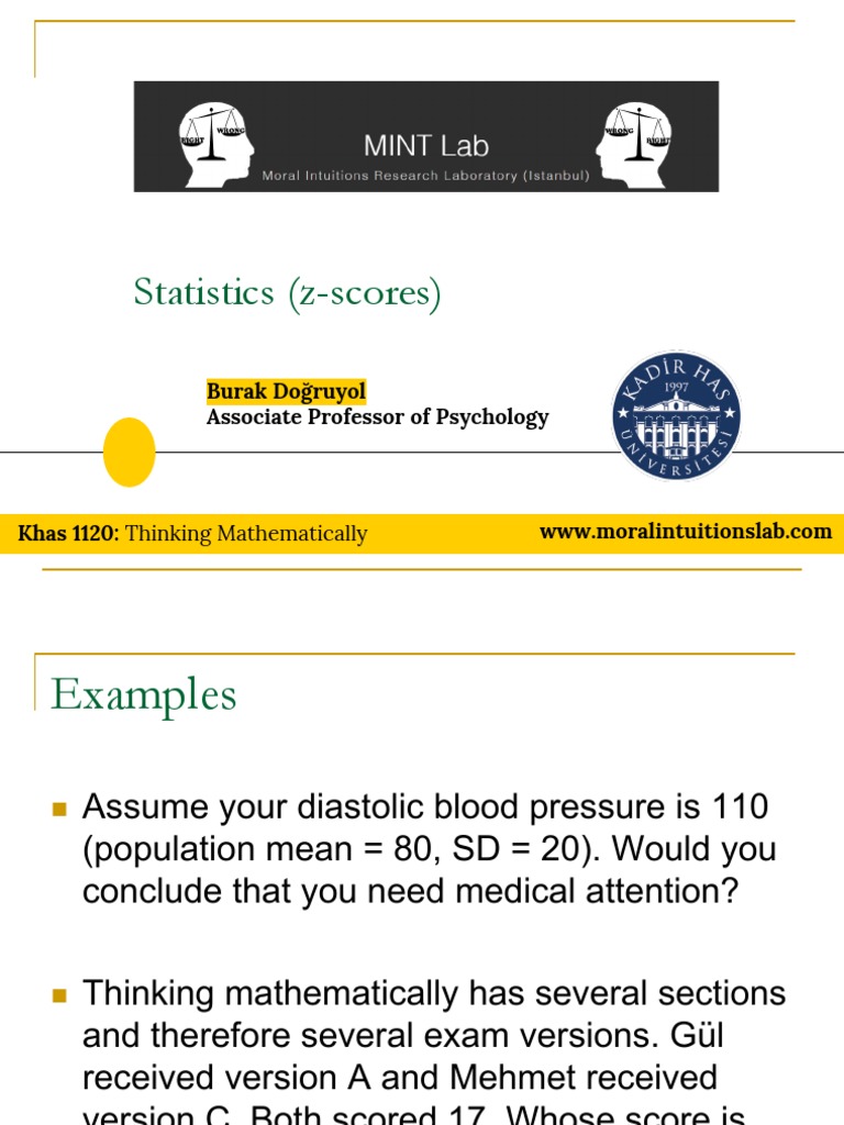 Statistics (Z-Scores) : Burak Doğruyol Associate Professor of Psychology | PDF | Standard Score ...
