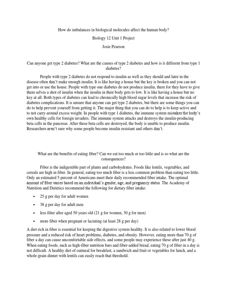 Pearson, Josie Unit 1 Project | PDF | Dietary Fiber | Diet & Nutrition