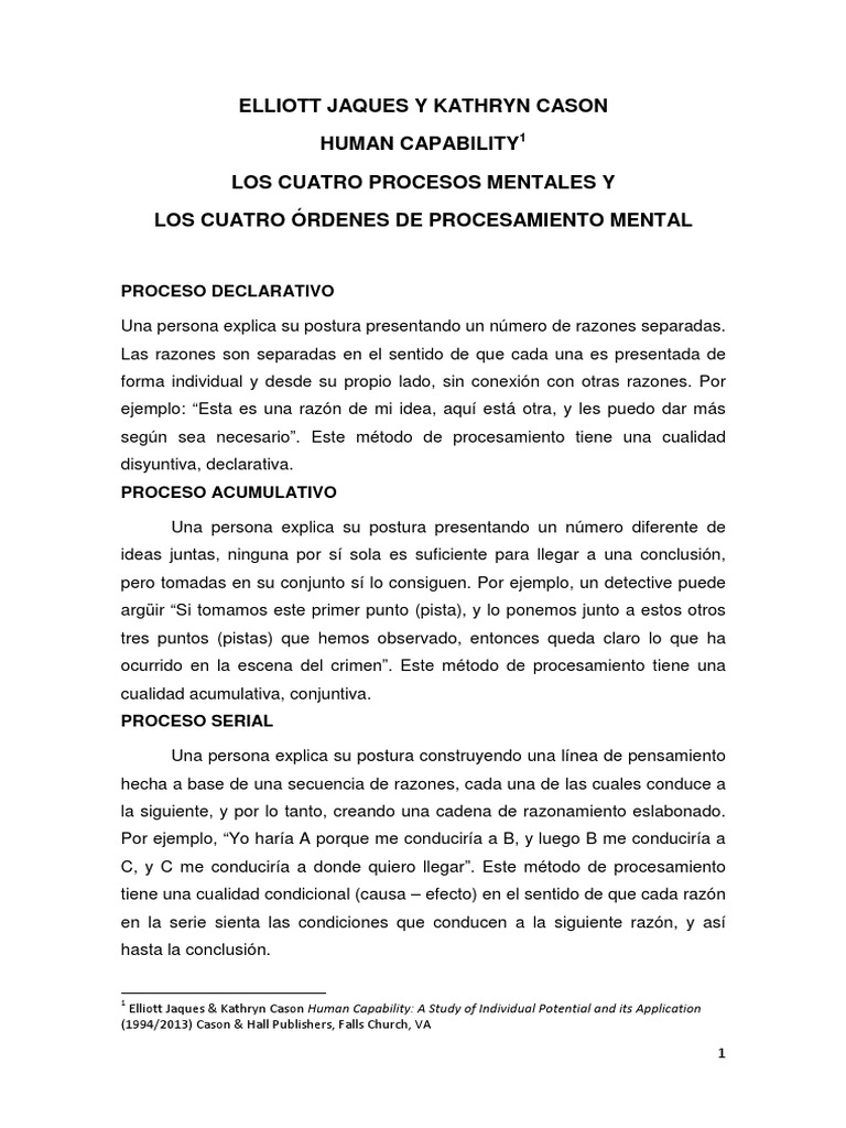 Elliott Jaques Y Kathryn Cason Human Capability Los Cuatro Procesos ...