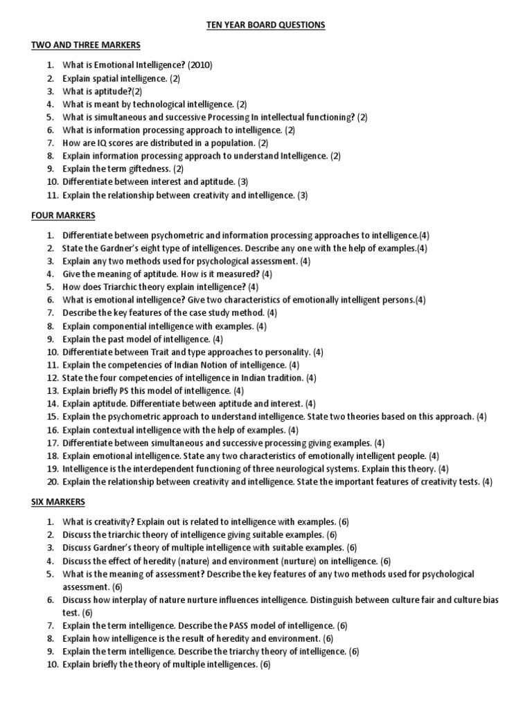 Psy-Xii-Chap 1 - Ten Year Questions | PDF