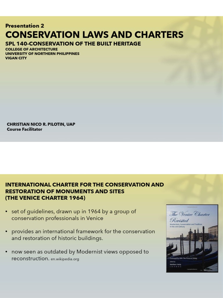Presentation 2 CONSERVATION LAWS AND CHARTERS | PDF | Cultural Heritage