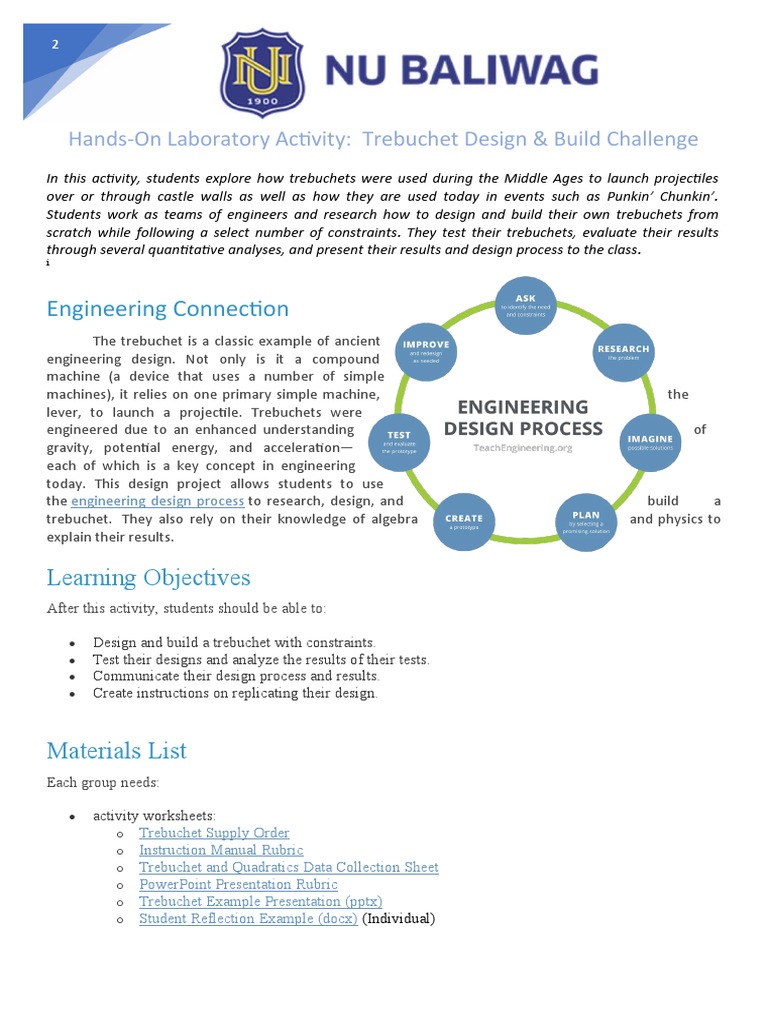 Laboratory Activity 4 Hands On Laboratory Activity Trebuchet Design