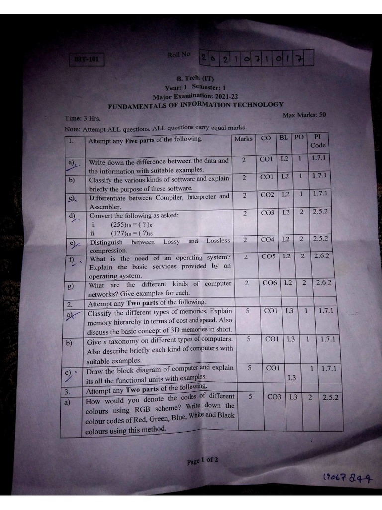 Imajor Odd Sem 1st Year It 2021 22 Pdf 
