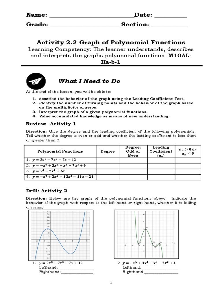 Graphs of polynomial functions | PDF | Zero Of A Function | Polynomial