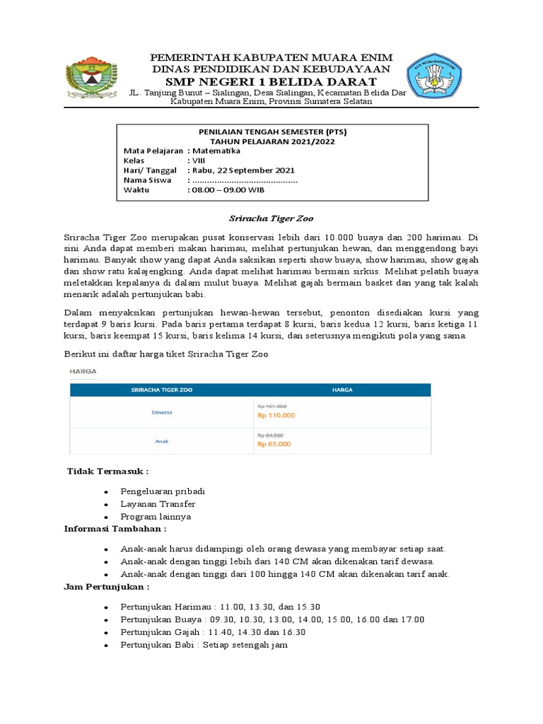 SOAL PTS AKM MTK Kelas 8 | PDF