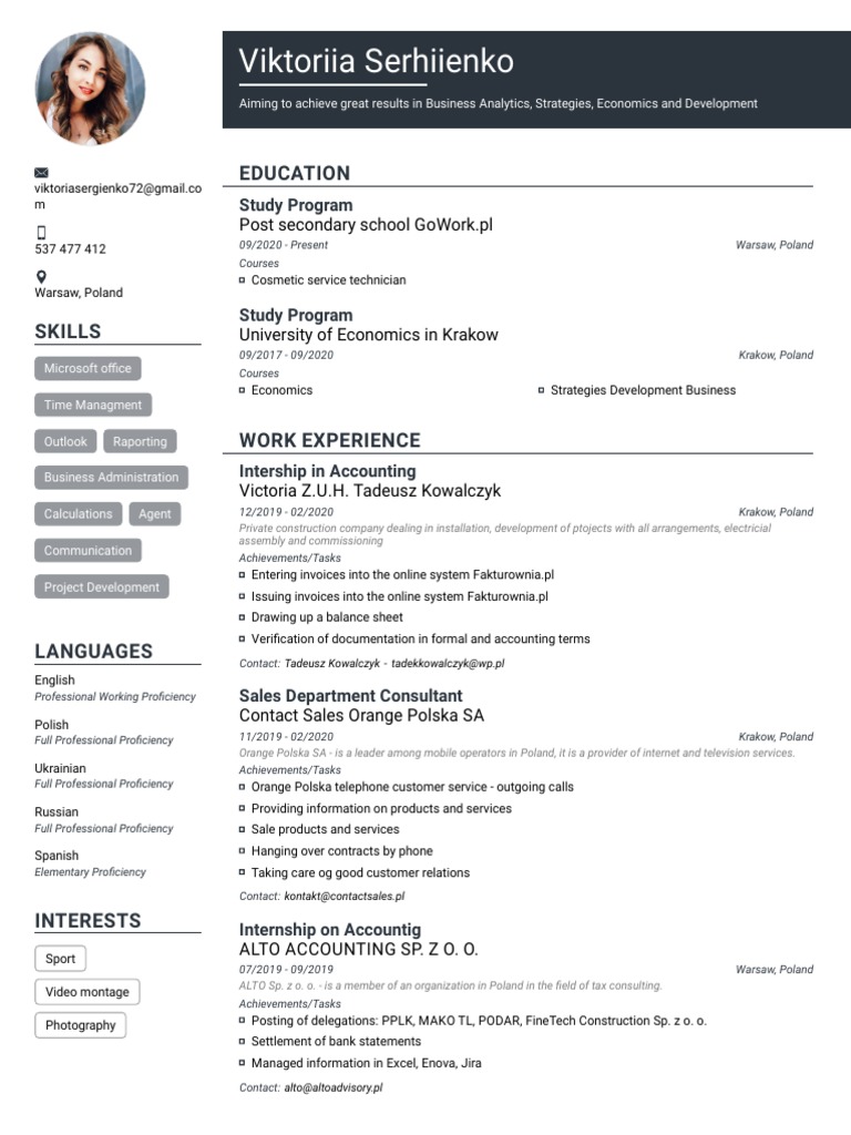 Viktoriia's Resume 5 | PDF | Poland | Economies