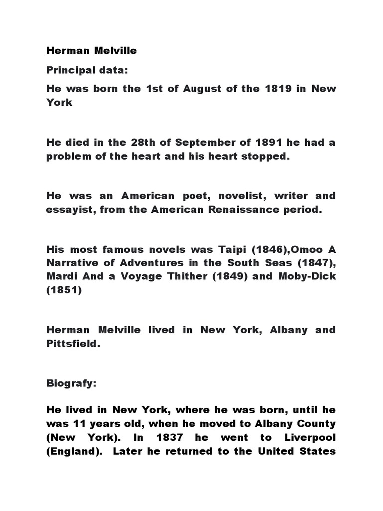 Herman Melville - Author of Moby Dick | PDF