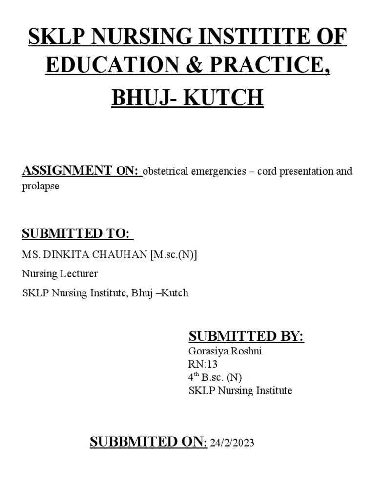 SKLP Nursing Institite of Education & Practice, Bhuj-Kutch: Assignment | PDF
