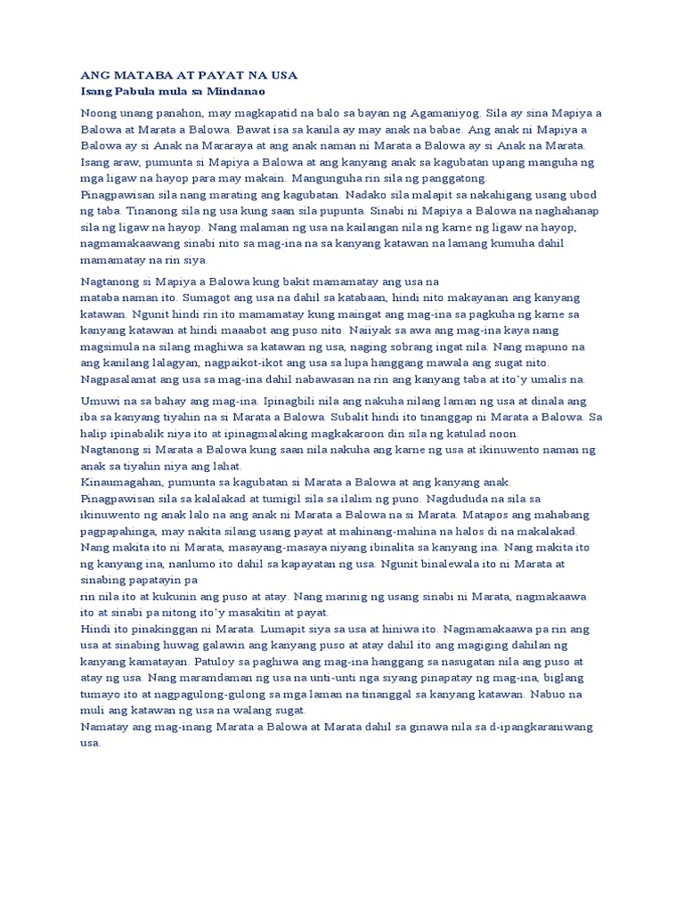 Ang Mataba at Payat Na Usa | PDF