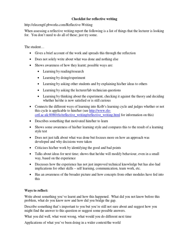 9 Checklist For Reflective Writing | PDF