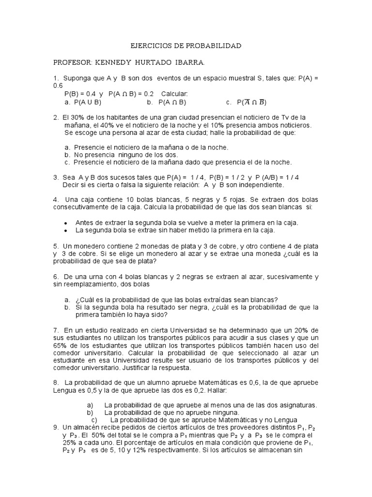 Ejercicios Multiples de Probabilidad | PDF | Probabilidad | Variable aleatoria